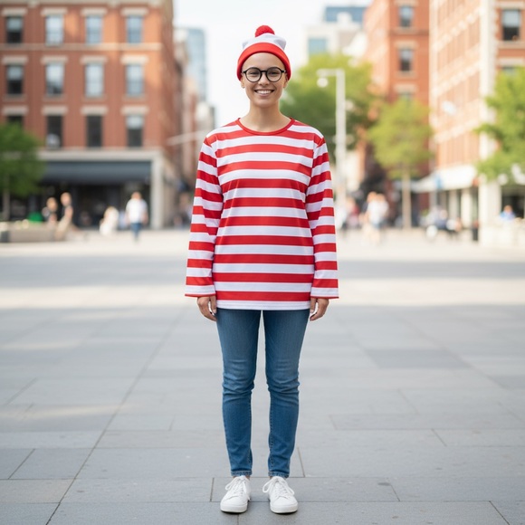 Sweaters | Halloween Cosplay Costume Set Red White Striped Tee Hat ...